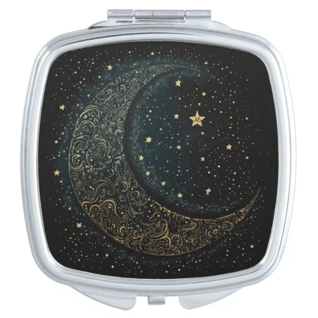 Create Your Own Gold Filigree Moon Celestial Compact Mirror | Zazzle