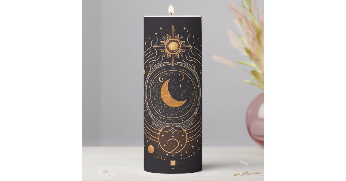 Create Your Own Golden Celestial Lunar Pillar Candle | Zazzle