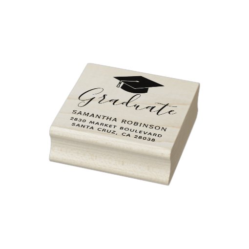 Create Your Own Graduation Cap Return Address Wood Rubber Stamp | Zazzle