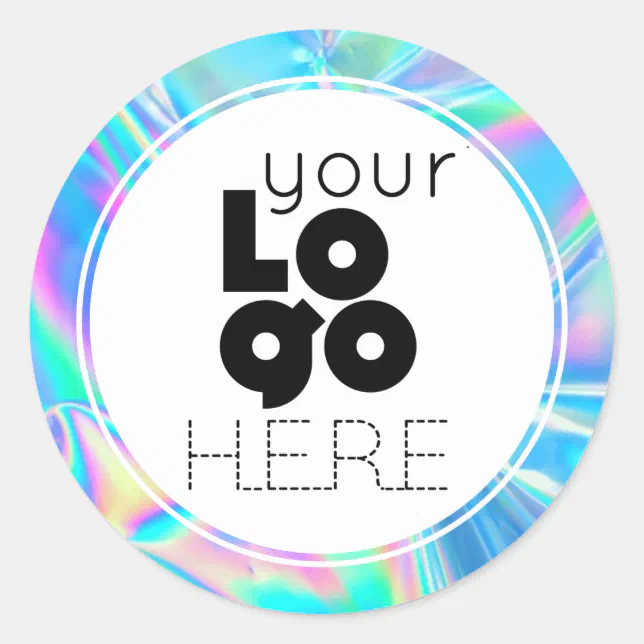 Create Your Own Iridescent Faux Holographic Logo Classic Round Sticker ...