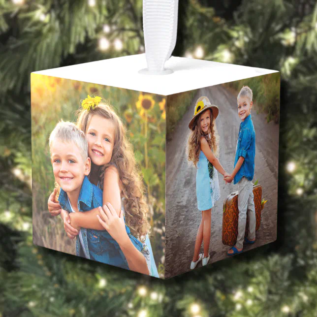 Create Your Own Kids Photo Christmas Cube Ornament | Zazzle