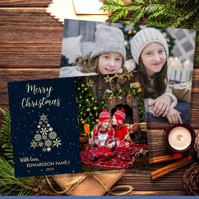 Create your own Merry Christmas photo Foil Holiday Card | Zazzle