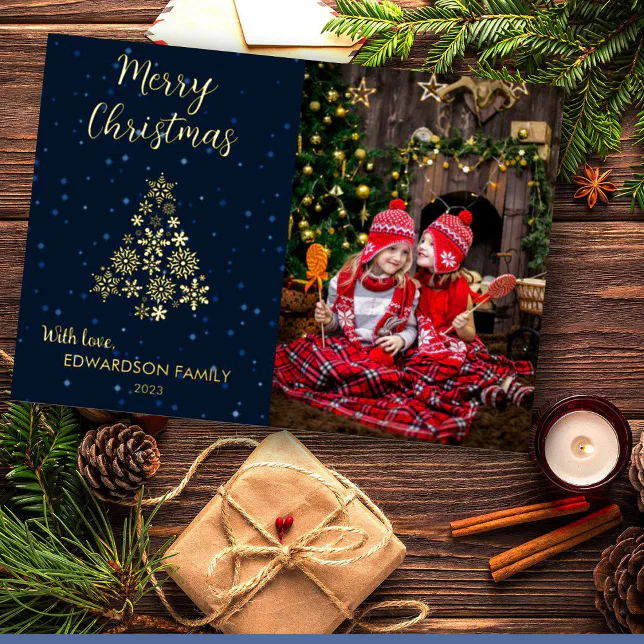 Create your own Merry Christmas photo Foil Holiday Card | Zazzle