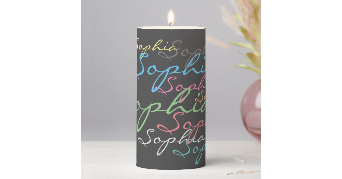 Create your own messy name text unique calligraphy pillar candle | Zazzle