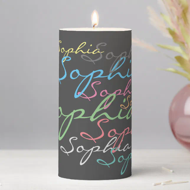 Create your own messy name text unique calligraphy pillar candle | Zazzle