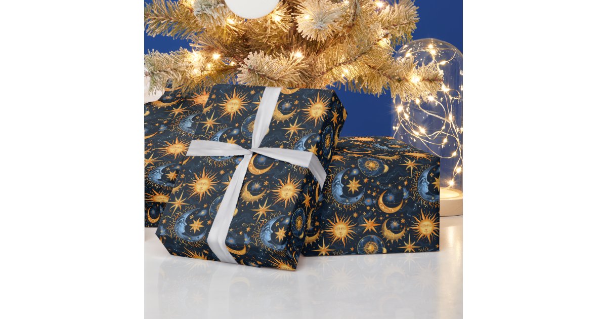 Create Your Own Midnight Blue & Gold Celestial Wrapping Paper | Zazzle