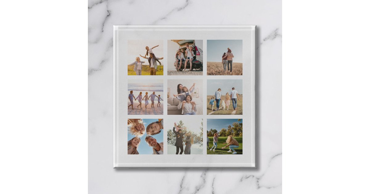 Create Your Own Modern 9 Photo Collage Square Paperweight | Zazzle