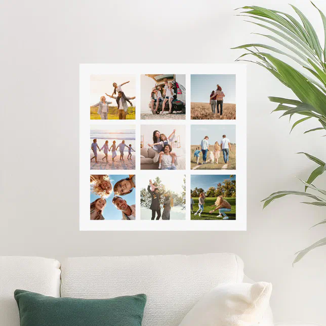 Create Your Own Modern 9 Photo Collage Square Poster | Zazzle
