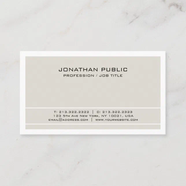 Create Your Own Modern Elegant Beige White Simple Business Card | Zazzle