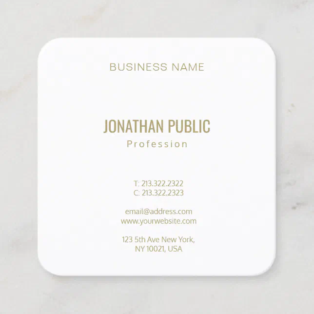 Create Your Own Modern Elegant Gold Font Text Square Business Card | Zazzle