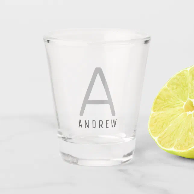 Create Your Own Modern Monogram Guys Name Shot Glass | Zazzle