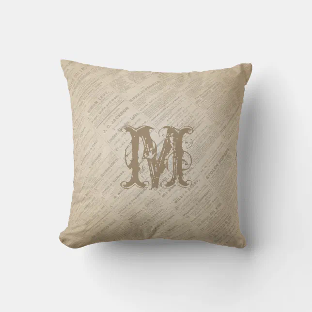 Create Your Own Monogram Vintage Newspaper Pillow | Zazzle