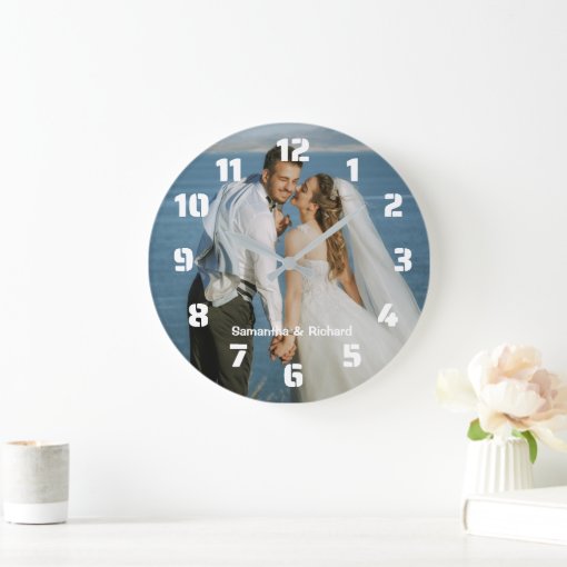 Create Your Own Personalized Wedding Photo Large Clock | Zazzle