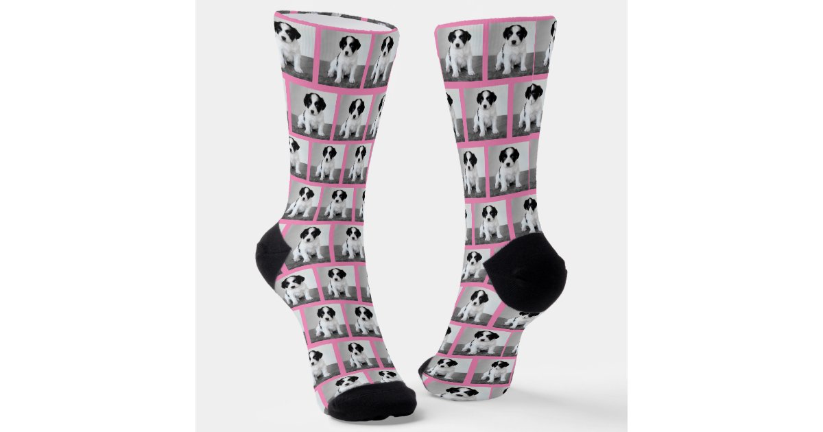 Create Your Own Pet Photo Pattern Pink Border Socks | Zazzle