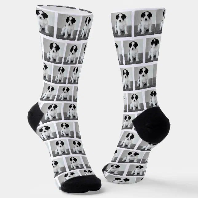 Create Your Own Pet Photo Pattern White Border Socks | Zazzle