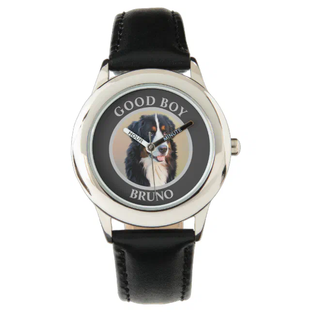 Create Your Own Pet Portrait Photo Modern Gray Watch | Zazzle