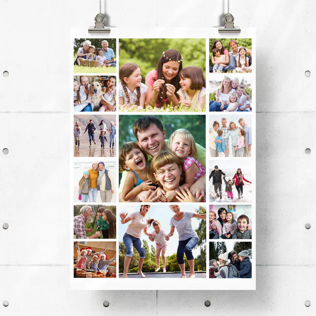 Create Your Own Photo Collage 15 Pictures White Poster | Zazzle