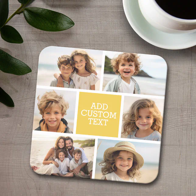 Create Your Own Photo Collage - 6 photos Monogram Square Paper Coaster ...
