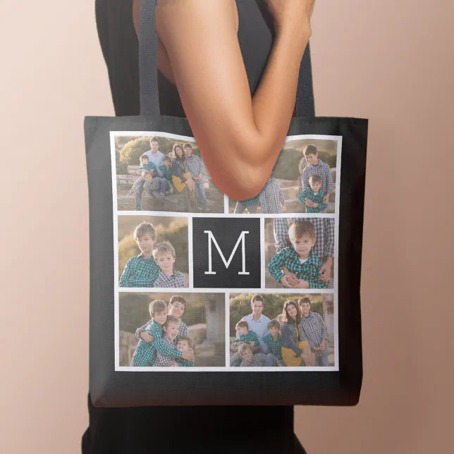 Create Your Own Photo Collage - 6 photos Monogram Tote Bag | Zazzle