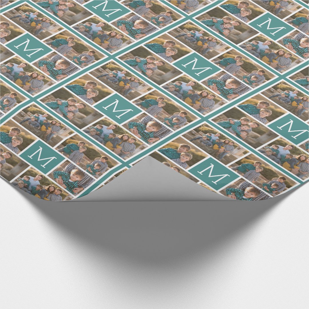 Create Your Own Photo Collage - 6 photos Monogram Wrapping Paper | Zazzle