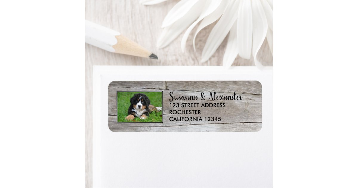 Create your own photo family wood return address label | Zazzle