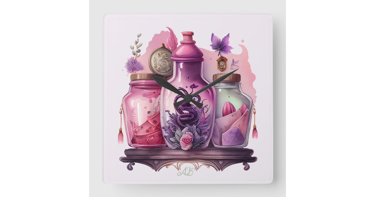 Create Your Own Potion Bottles Square Wall Clock | Zazzle