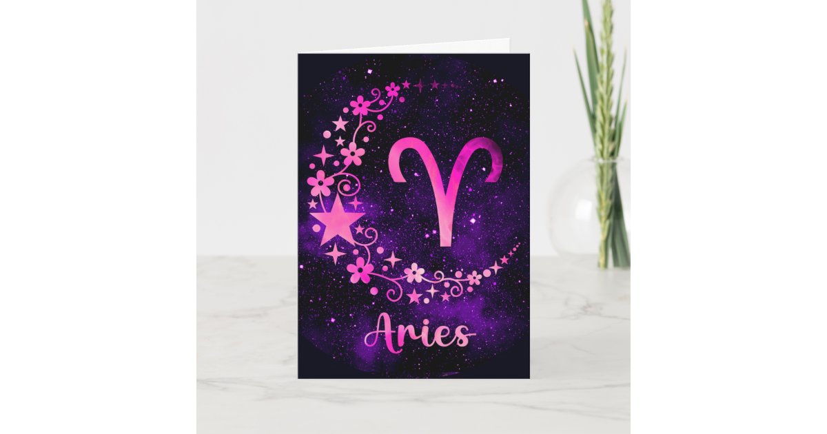 Create Your Own Purple Celestial Aries Zodiac Holiday Card | Zazzle