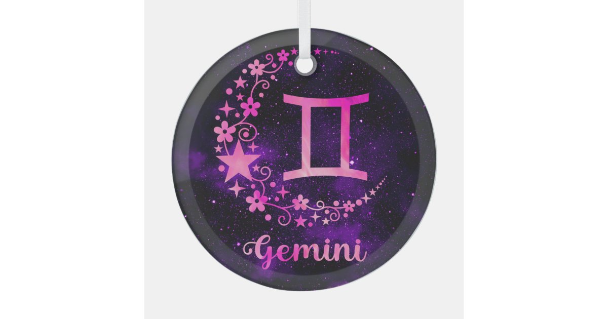 Create Your Own Purple Celestial Gemini Zodiac Glass Ornament | Zazzle