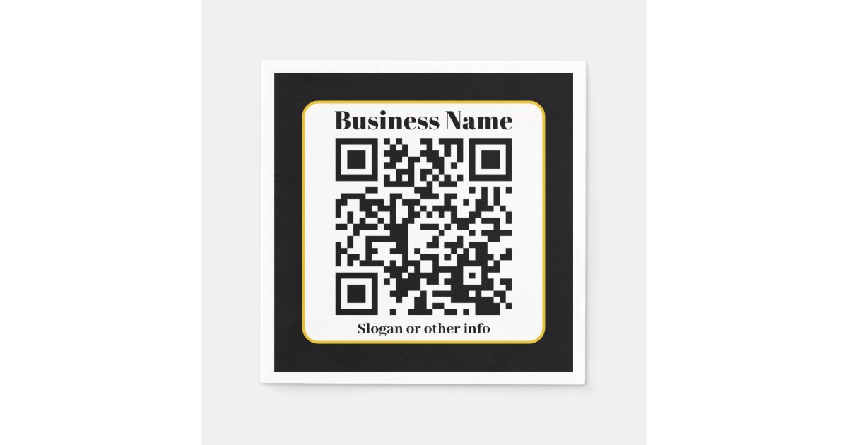 Create Your Own QR Code | Black White Gold Border Napkins | Zazzle