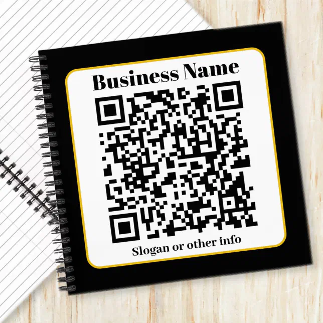 Create Your Own QR Code | Black White Gold Border Notebook | Zazzle