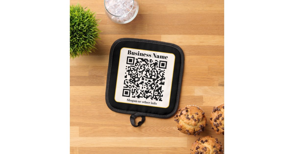 Create Your Own QR Code | Black White Gold Border Pot Holder | Zazzle