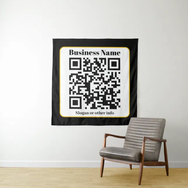 Create Your Own QR Code | Black White Gold Border Tapestry | Zazzle
