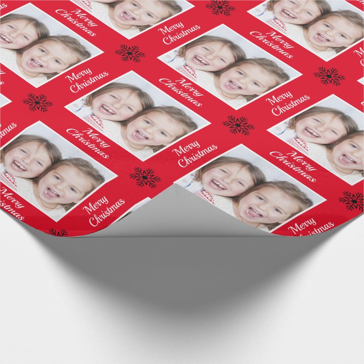 Create Your Own Red Merry Christmas Photo Wrapping Paper | Zazzle