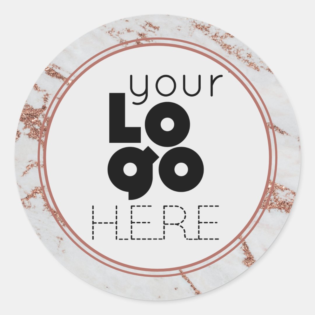 Create Your Own Rose Gold Sparkle Marble Logo Classic Round Sticker ...