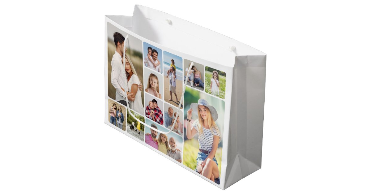 Create Your Own Round Corners 12 Photo Collage Large Gift Bag | Zazzle