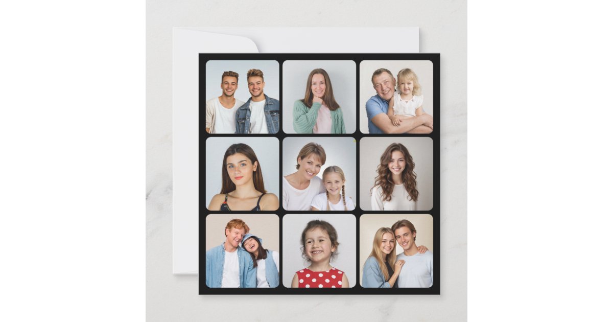 Create Your Own Round Corners 9 Photo Collage Card | Zazzle
