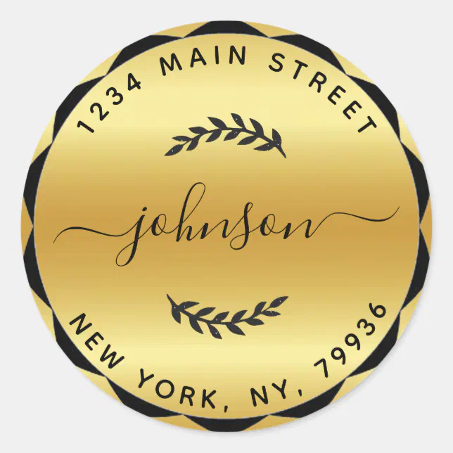 Create Your Own Round Return Address Gold Classic Round Sticker | Zazzle