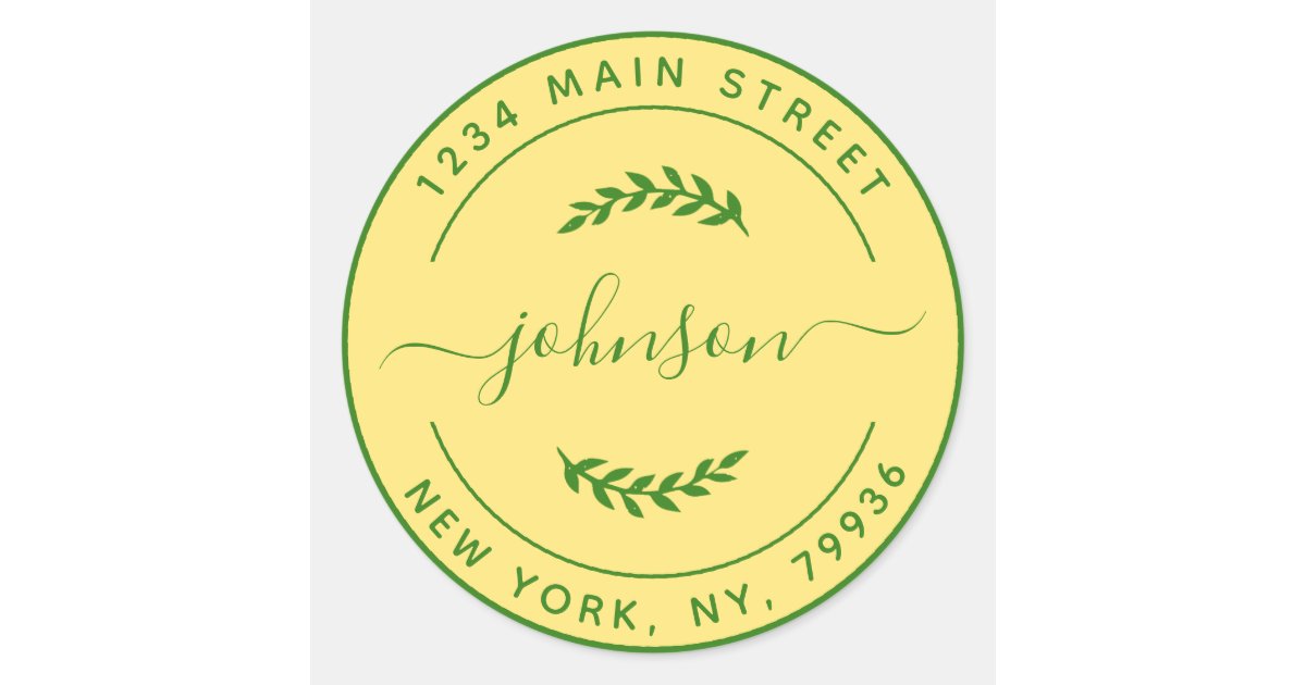 Create Your Own Round Return Address Green Yellow Classic Round Sticker ...