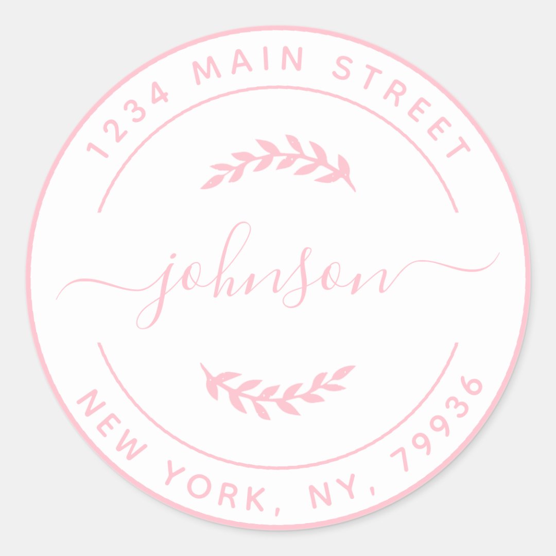 Create Your Own Round Return Address Pink White Classic Round Sticker ...