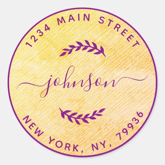 Create Your Own Round Return Address Purple Pink Classic Round Sticker ...