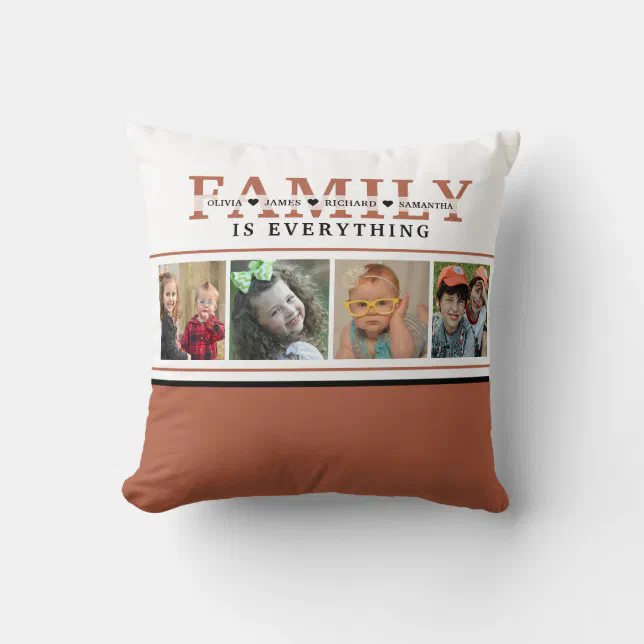 Create Your Own Rust Family Quote 4 Photo Collage Throw Pillow | Zazzle
