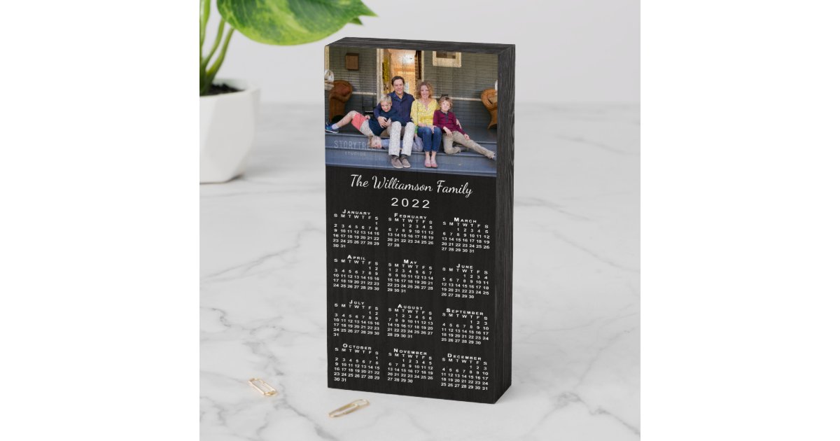 Create Your Own Rustic Black 2022 Photo Calendar Wooden Box Sign | Zazzle