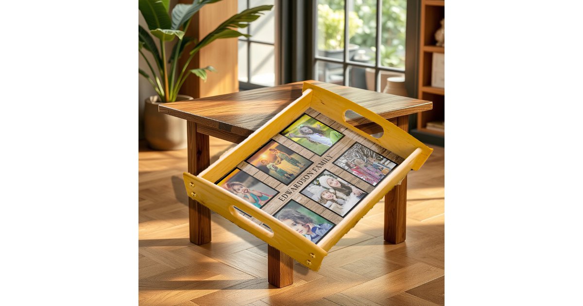 Create your own rustic family photo collage serving tray | Zazzle