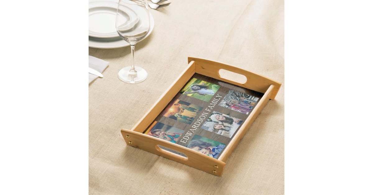 Create your own rustic family photo collage serving tray | Zazzle