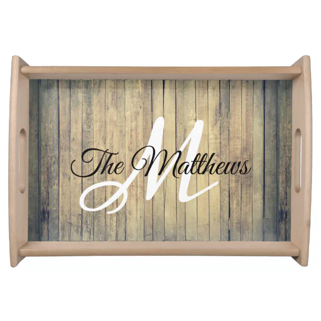 Create Your Own Rustic Oak Monogram Name Script Serving Tray | Zazzle