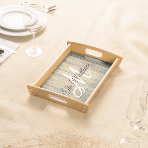 Create Your Own Rustic Oak Monogram Name Script Serving Tray | Zazzle