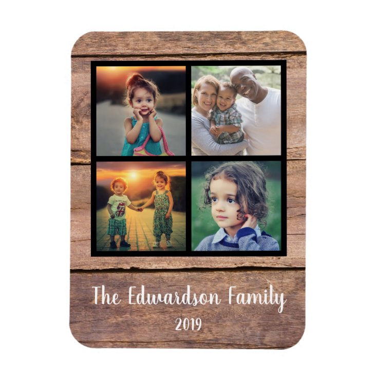 Create your own rustic wood family photo collage magnet | Zazzle