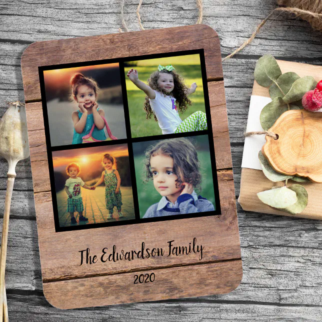 Create your own rustic wood family photo collage magnet | Zazzle