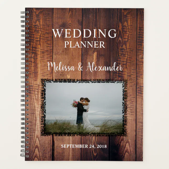 Create your own rustic wood photo Wedding planner | Zazzle