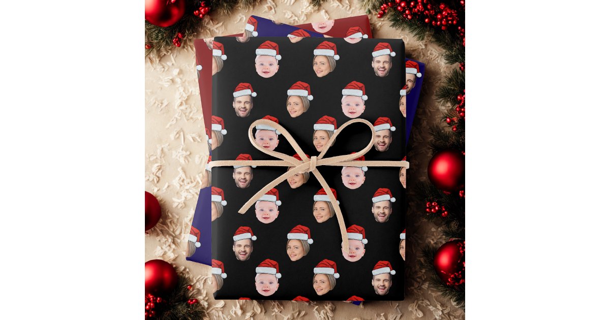 Create Your Own Santa Hat Face 3 Photo Christmas Wrapping Paper Sheets ...